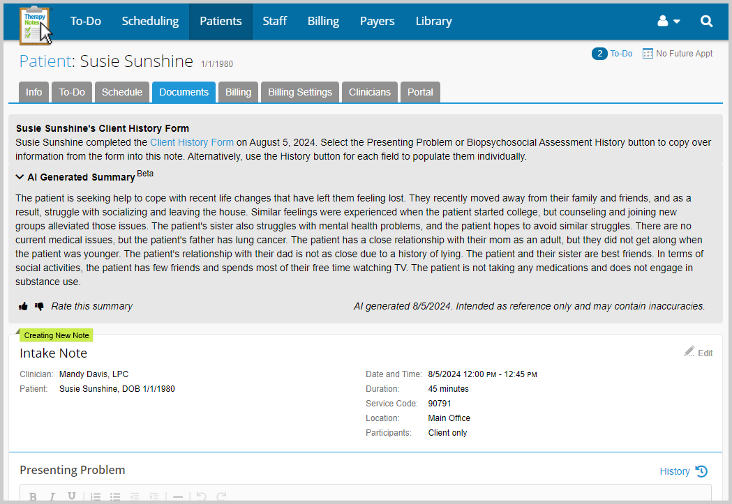 What's New: Client History Summarization