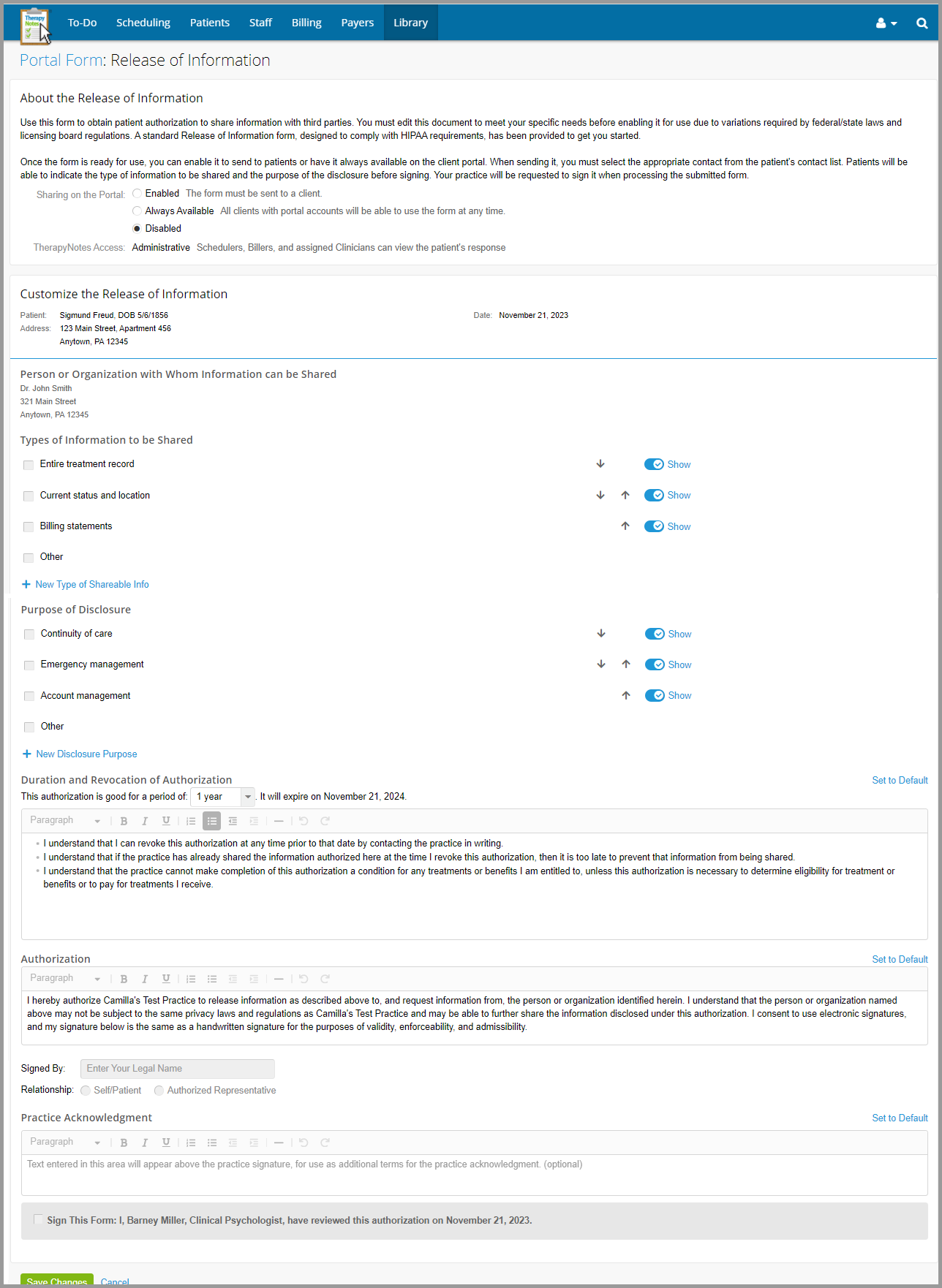 What's New: Release of Information Form