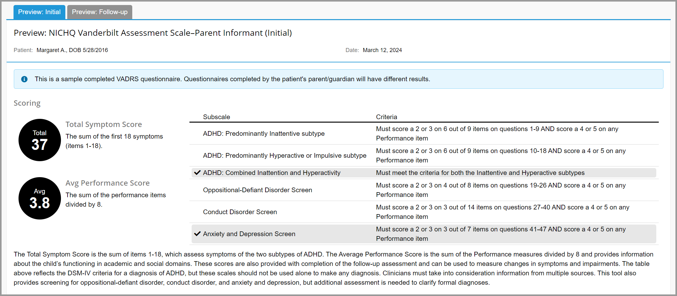What's New: NICHQ Vanderbilt Assessment Scale–Parent Informant (VADRS ...
