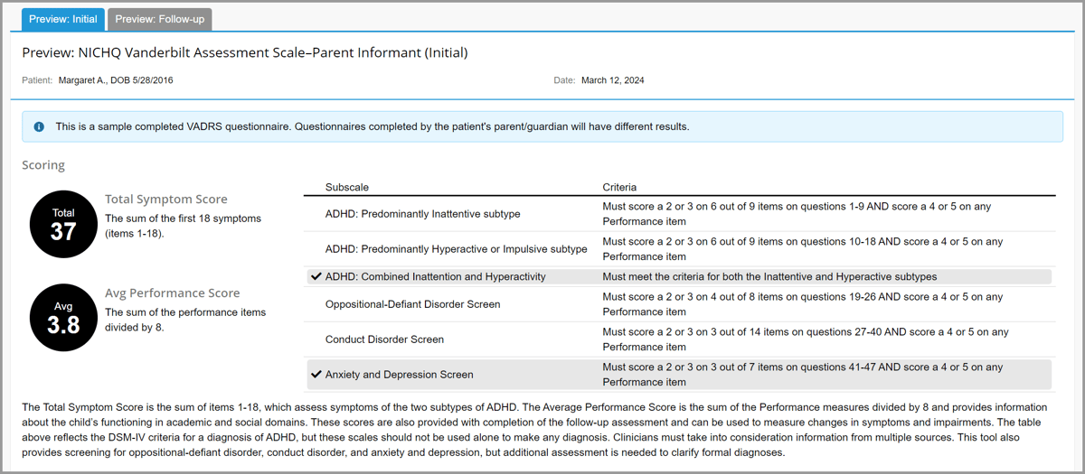 What's New: NICHQ Vanderbilt Assessment Scale–Parent Informant (VADRS ...