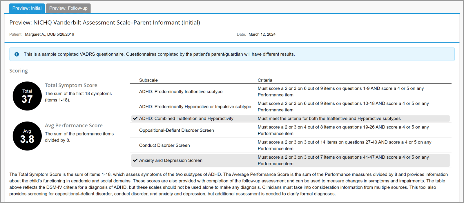 What's New: NICHQ Vanderbilt Assessment Scale–Parent Informant (VADRS ...