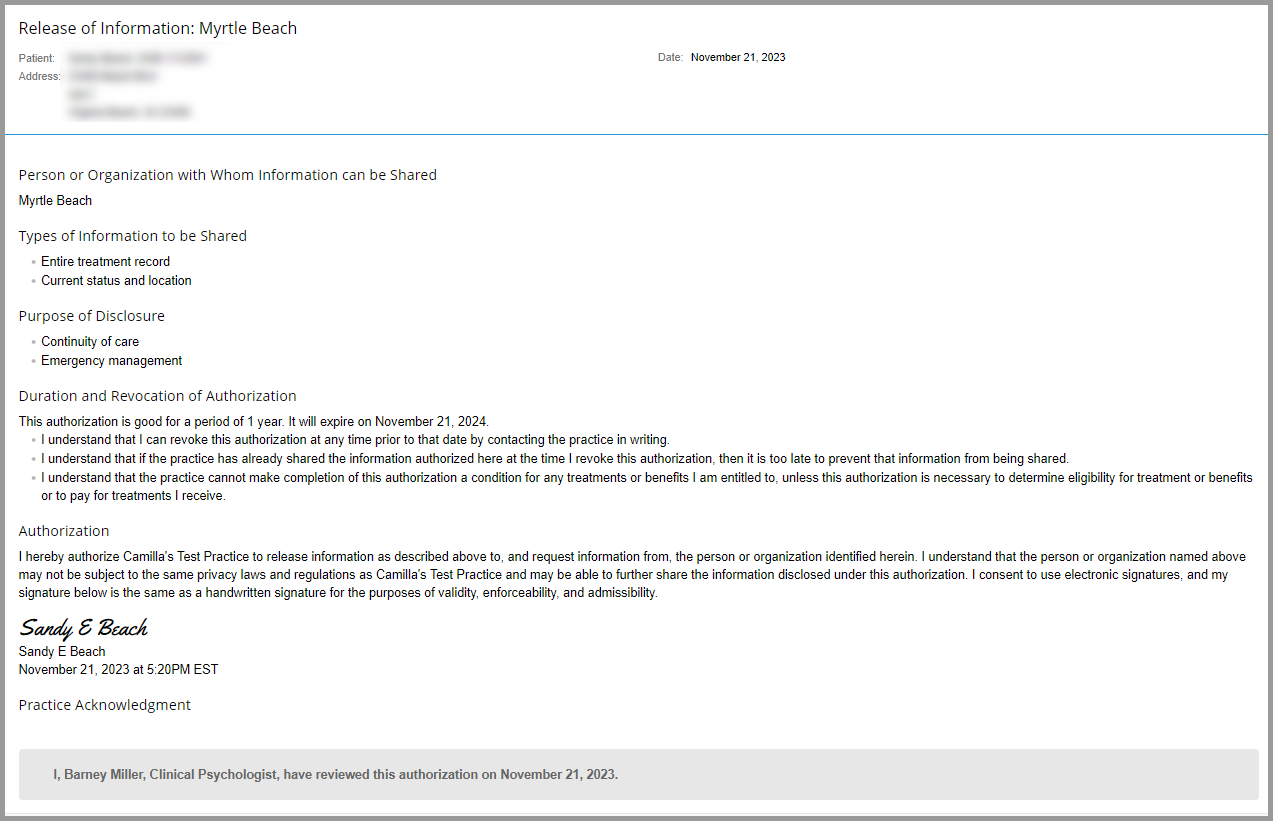 What's New: Release of Information Form
