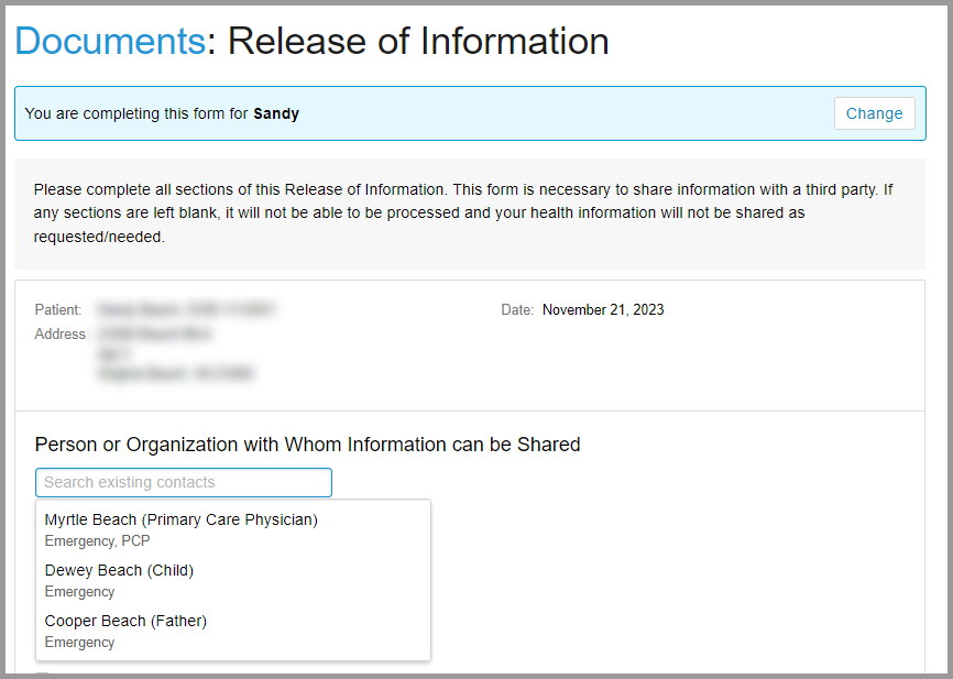 What's New: Release of Information Form