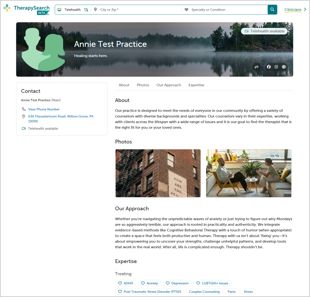 What's New: Introducing Practice Profiles in TherapySearch!